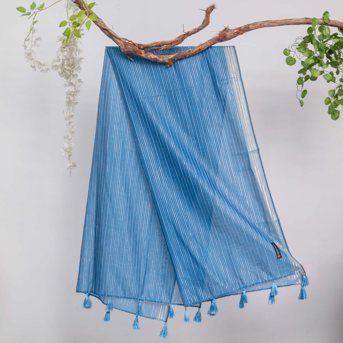 Cotton Blue All Sided Border with Tussle Dupatta – DUPPATTY WALAY