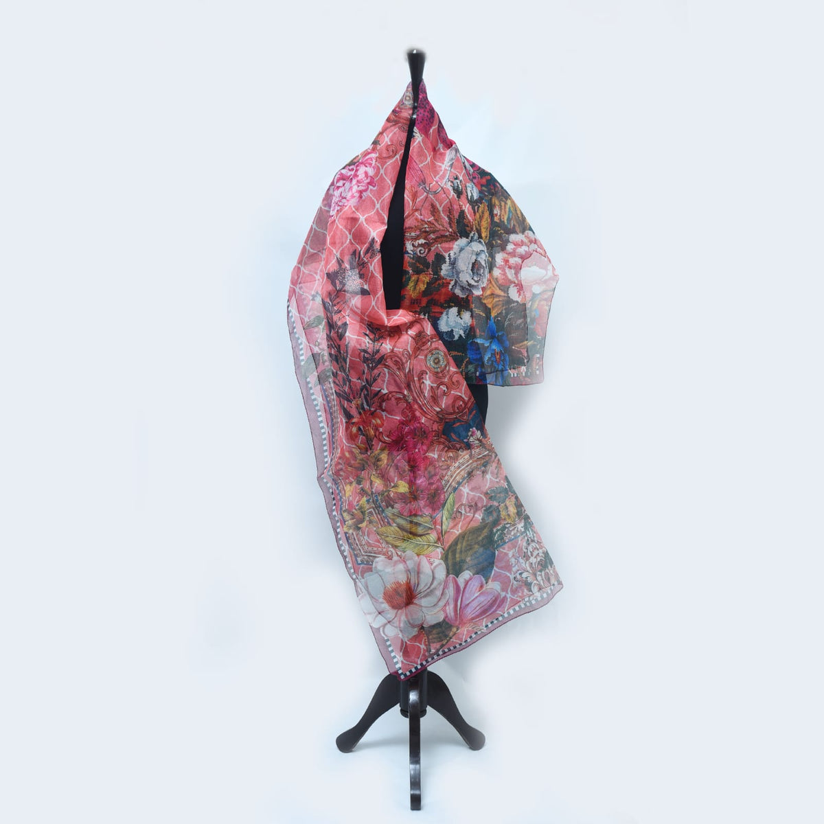 Cotton Net Organza Pink Floral Printed Dupatta – DUPPATTY WALAY